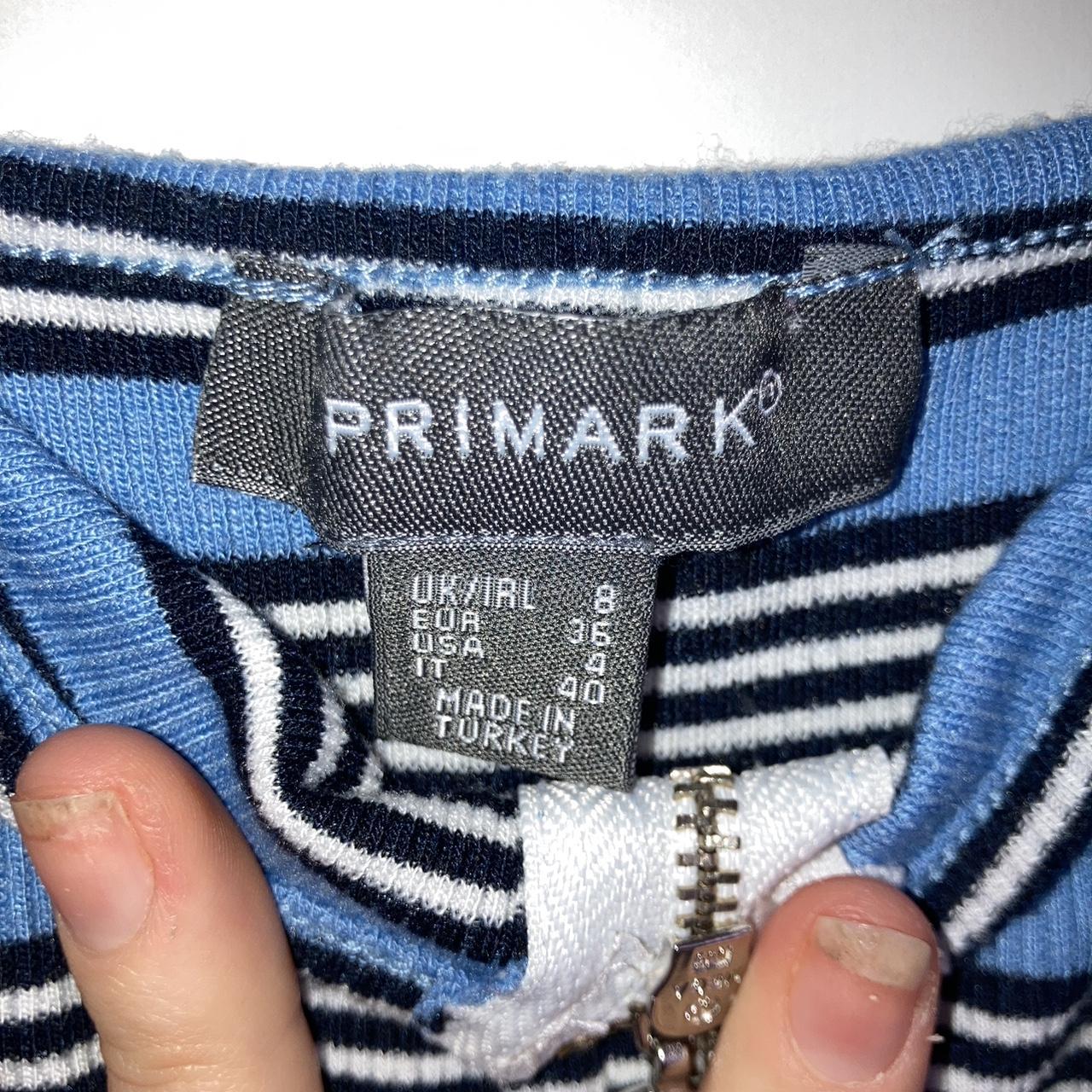 Primark blue stripy zip up bodysuit - Depop