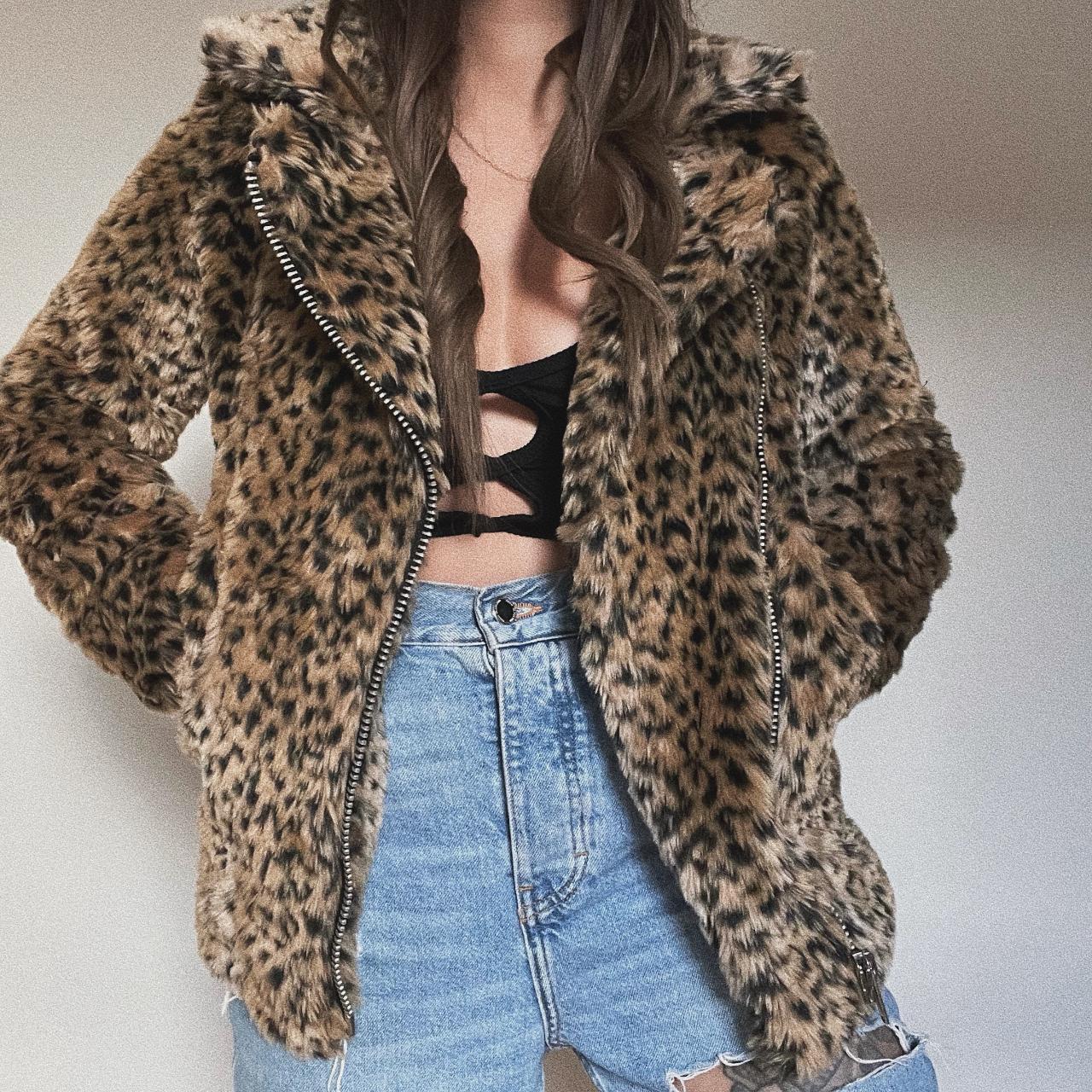 UNIF Leopard Print Animal Print Faux Fur Moto Zip... - Depop