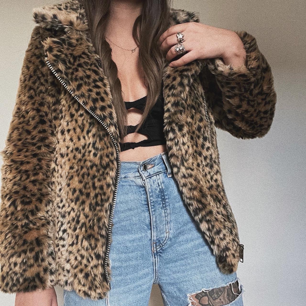 UNIF Leopard Print Animal Print Faux Fur Moto Zip... - Depop