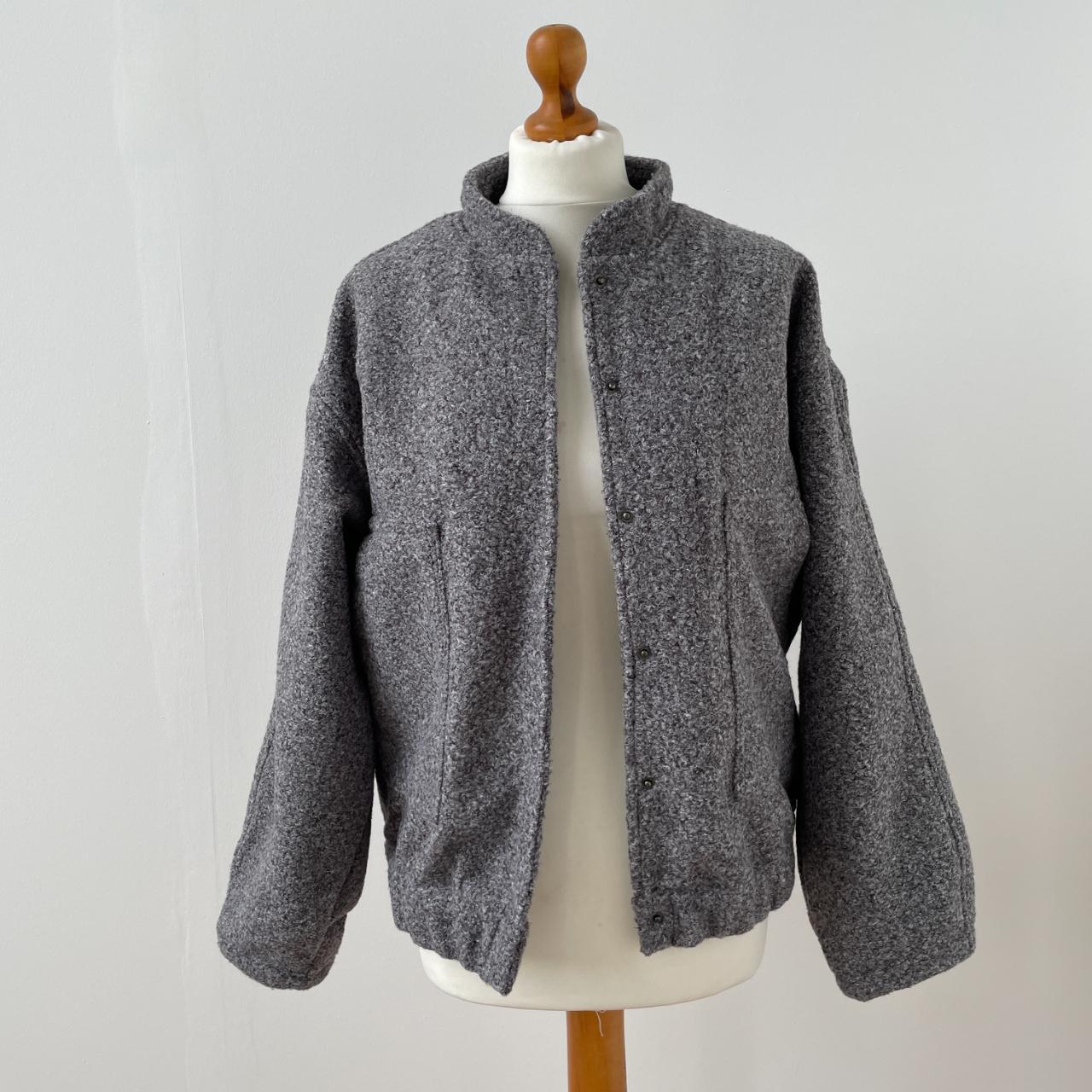 Scandi oversized grey button up autumn jacket... - Depop