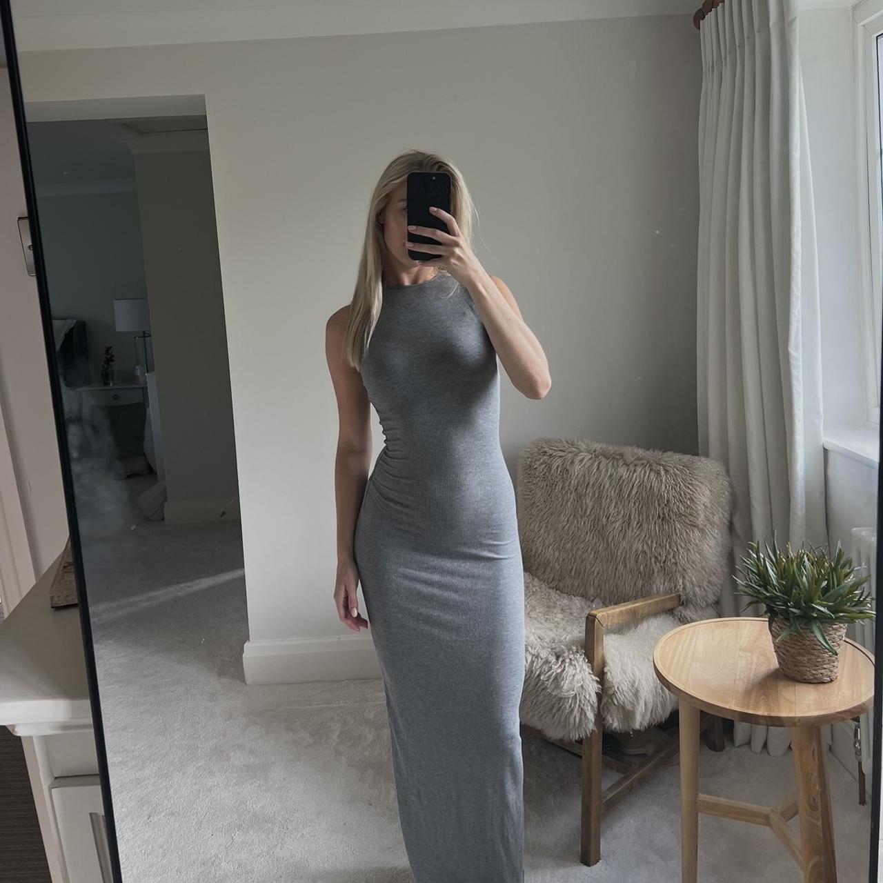 Skims ribbed dark grey maxi dress size Small - Depop