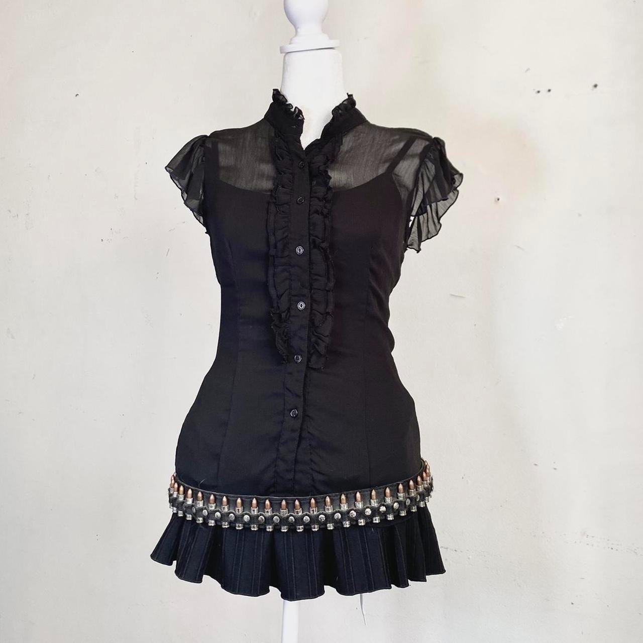 goth button up top button up sheer top with a... - Depop