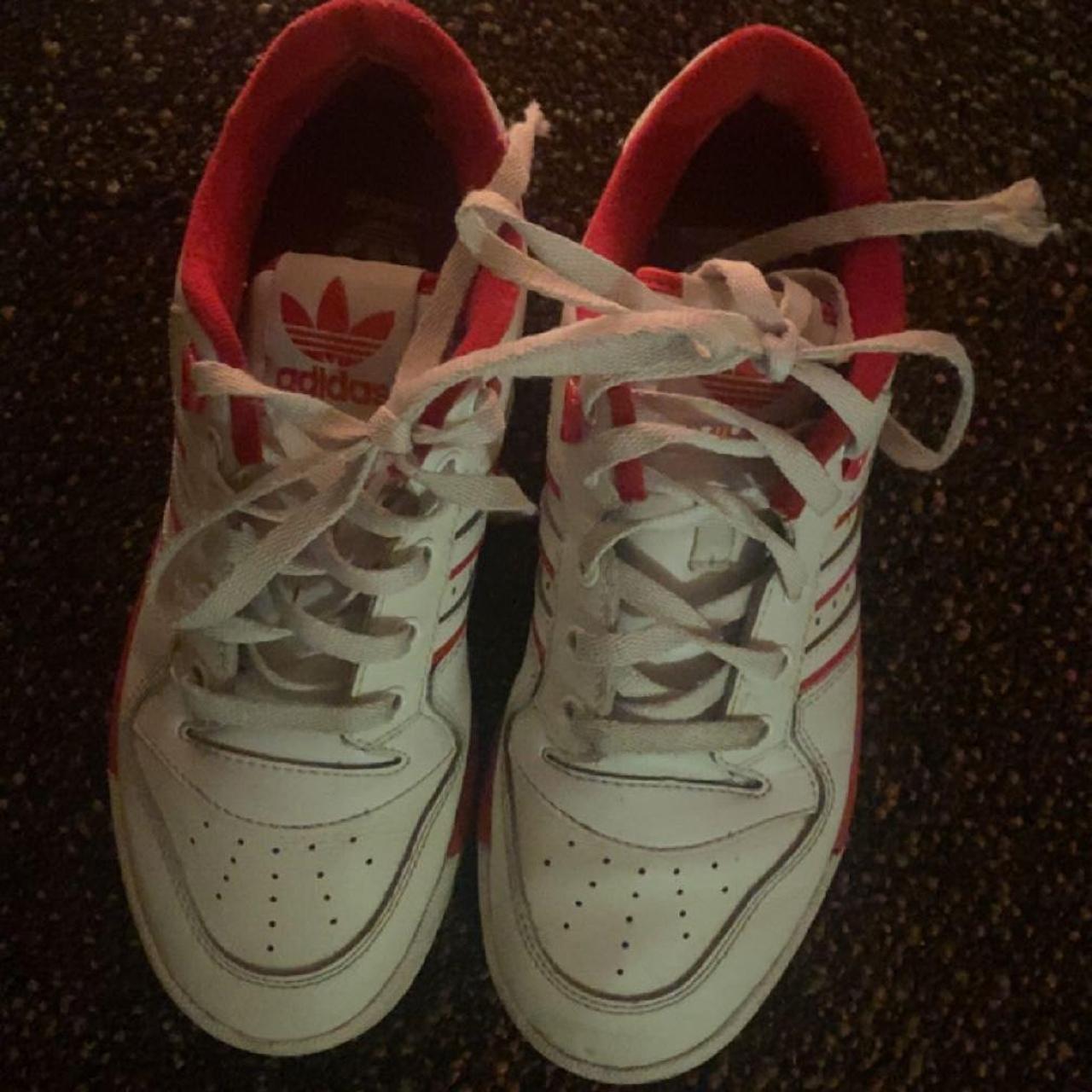 Adidas Women's Red and White Trainers | Depop