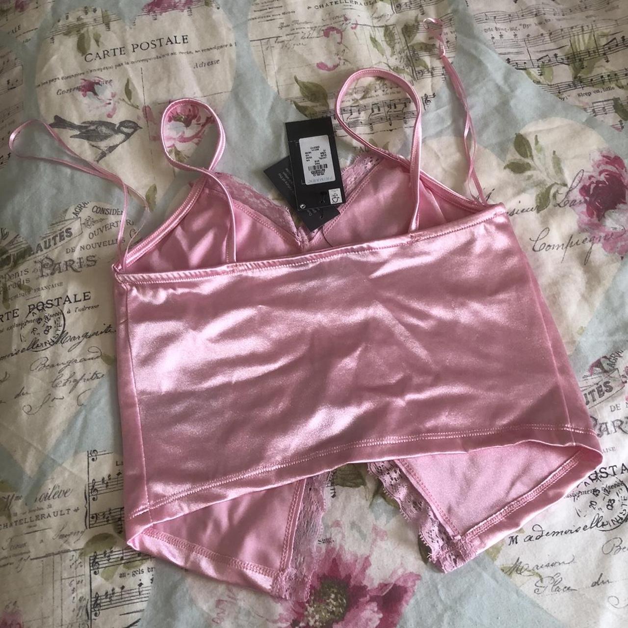 pink satin butterfly style lace crop top brand new... - Depop