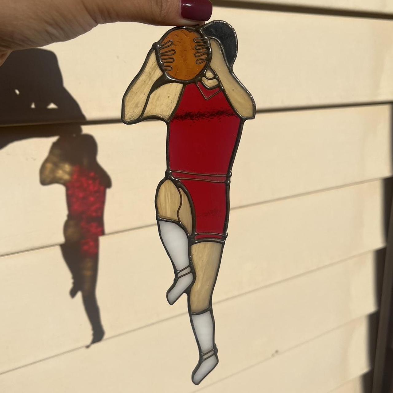 Vintage handcraft stained glass basketball player... - Depop