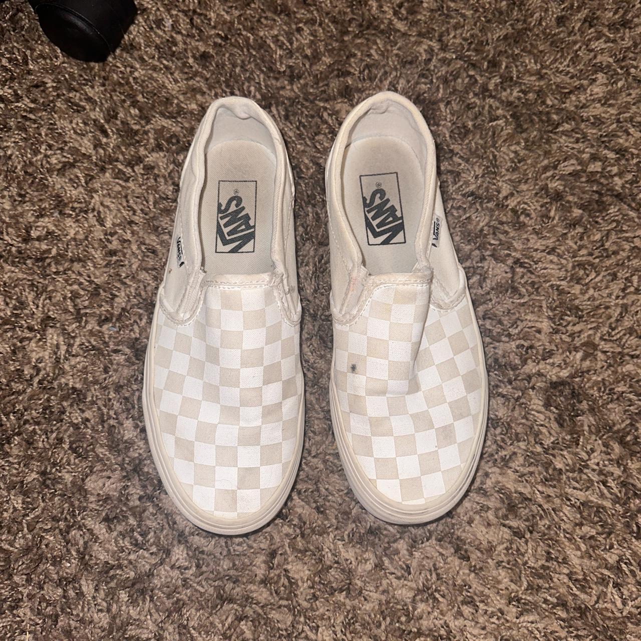 white checkered vans lightly worn, few stains #vans... - Depop