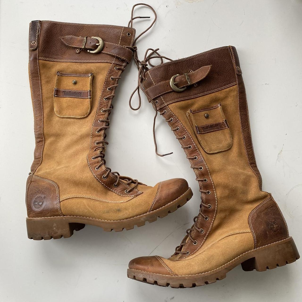 Timberland lace up boot with buckles and a side... - Depop