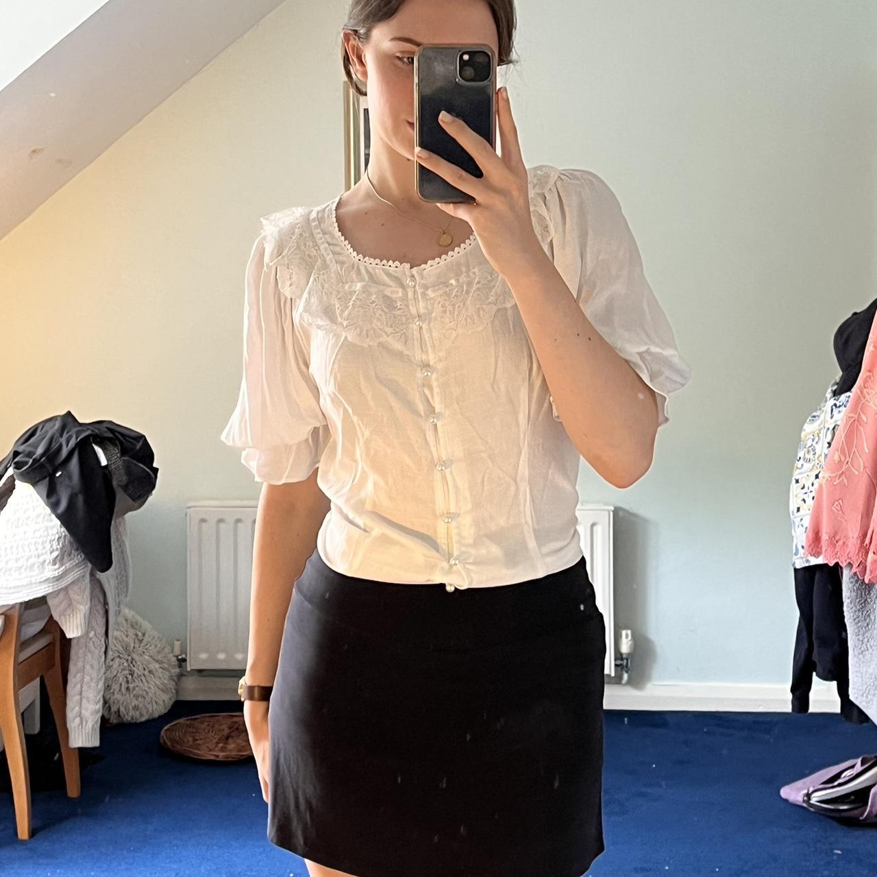 cute flowy white blouse x loose fabric with cute... - Depop