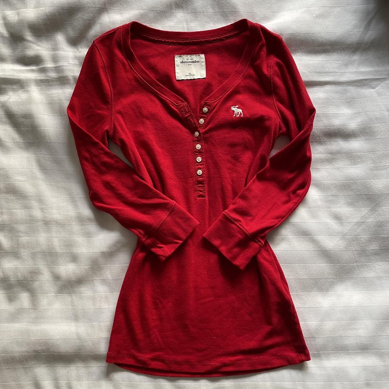 RED ABERCROMBIE AND FITCH DEADSTOCK HENLEY perfect... - Depop