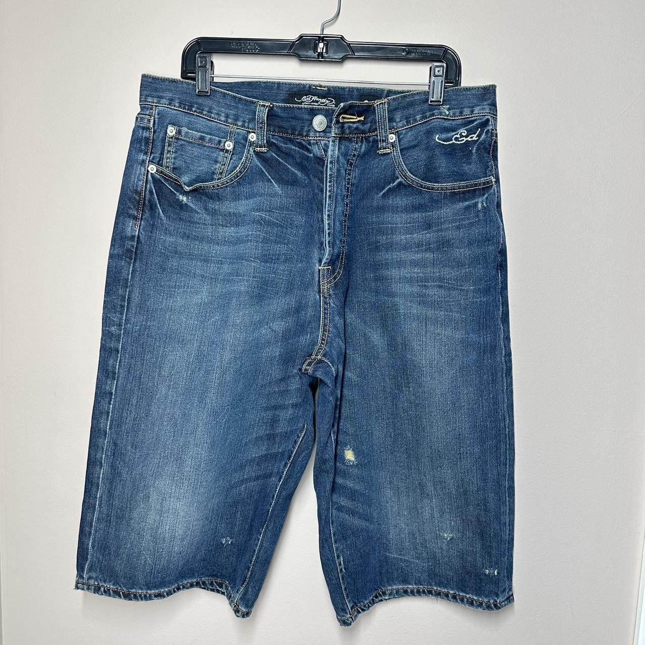 Ed Hardy Men's Blue and Navy Shorts | Depop