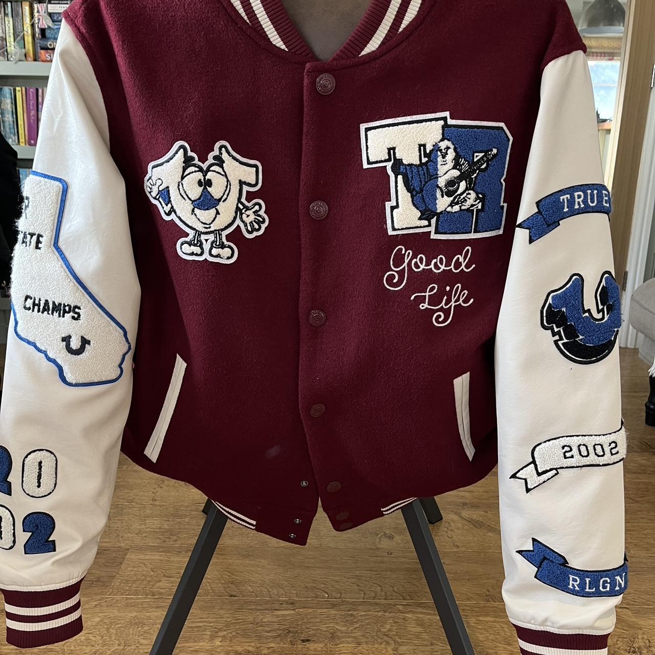 men’s true religion varsity jacket, worn only a... - Depop