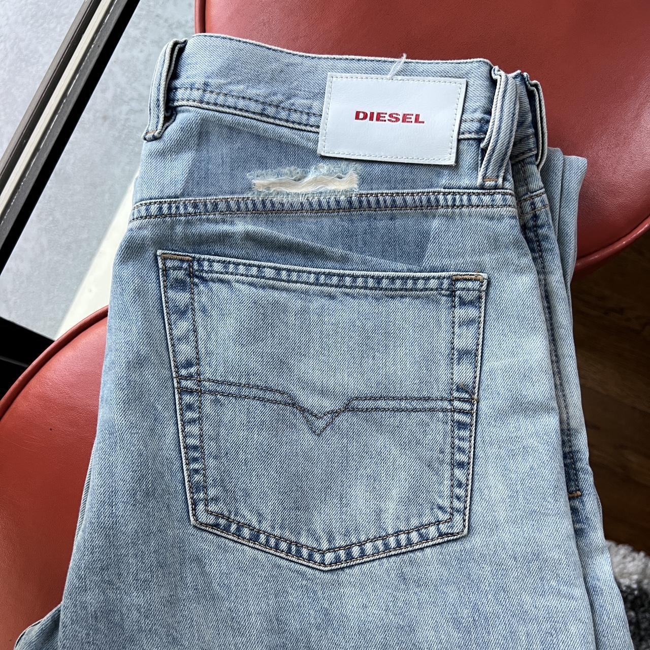 Crazy diesel jeans w frayed bottoms, around a 31x30... - Depop