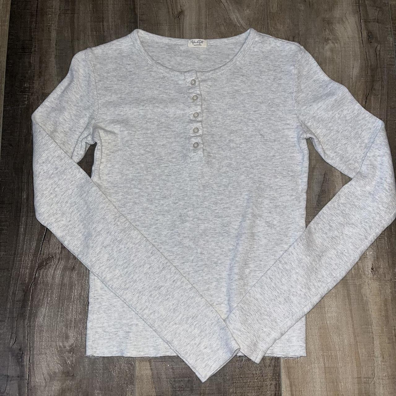 Brandy Melville thermal grey long sleeve with buttons - Depop