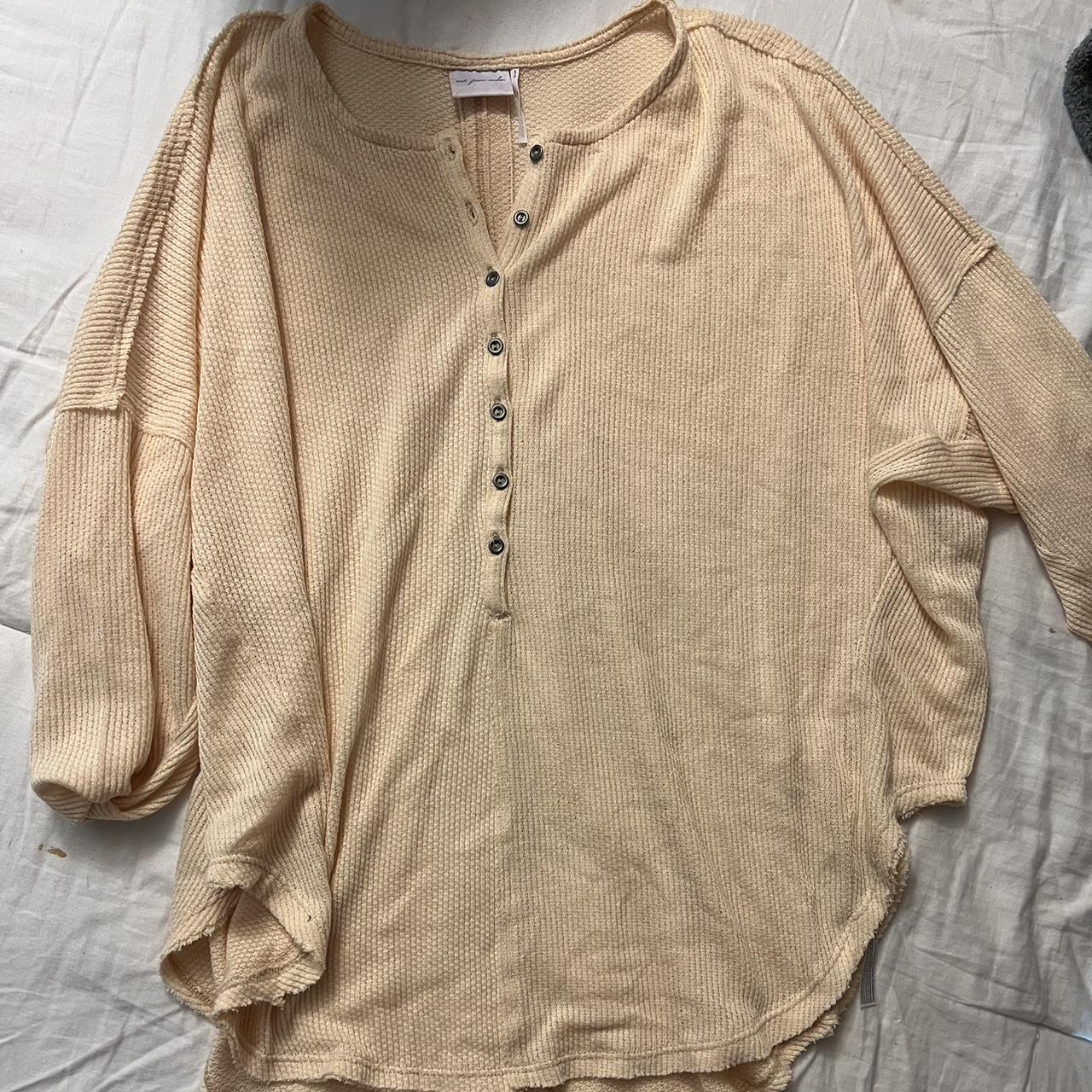 urban outfitters pale yellow tunic henley top worn... - Depop
