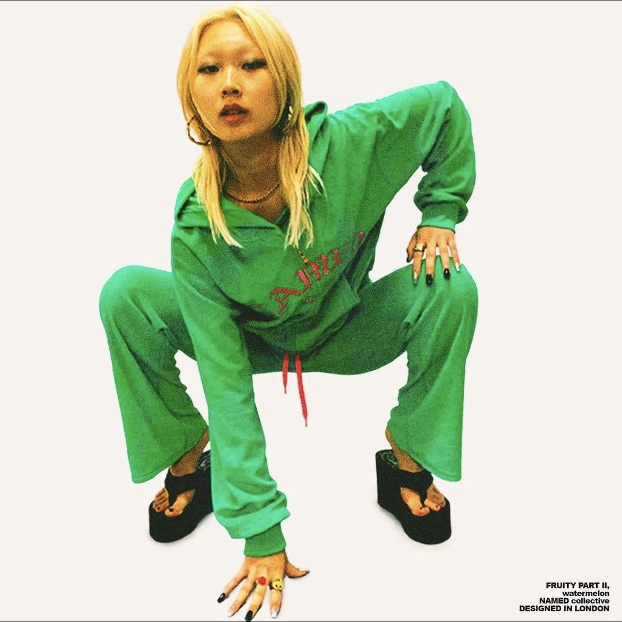 Named Collective Women's Green and Pink Joggers-tracksuits | Depop