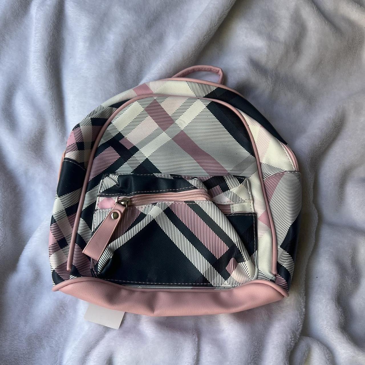 Cute pink, grey, and black small backpack! Never... - Depop