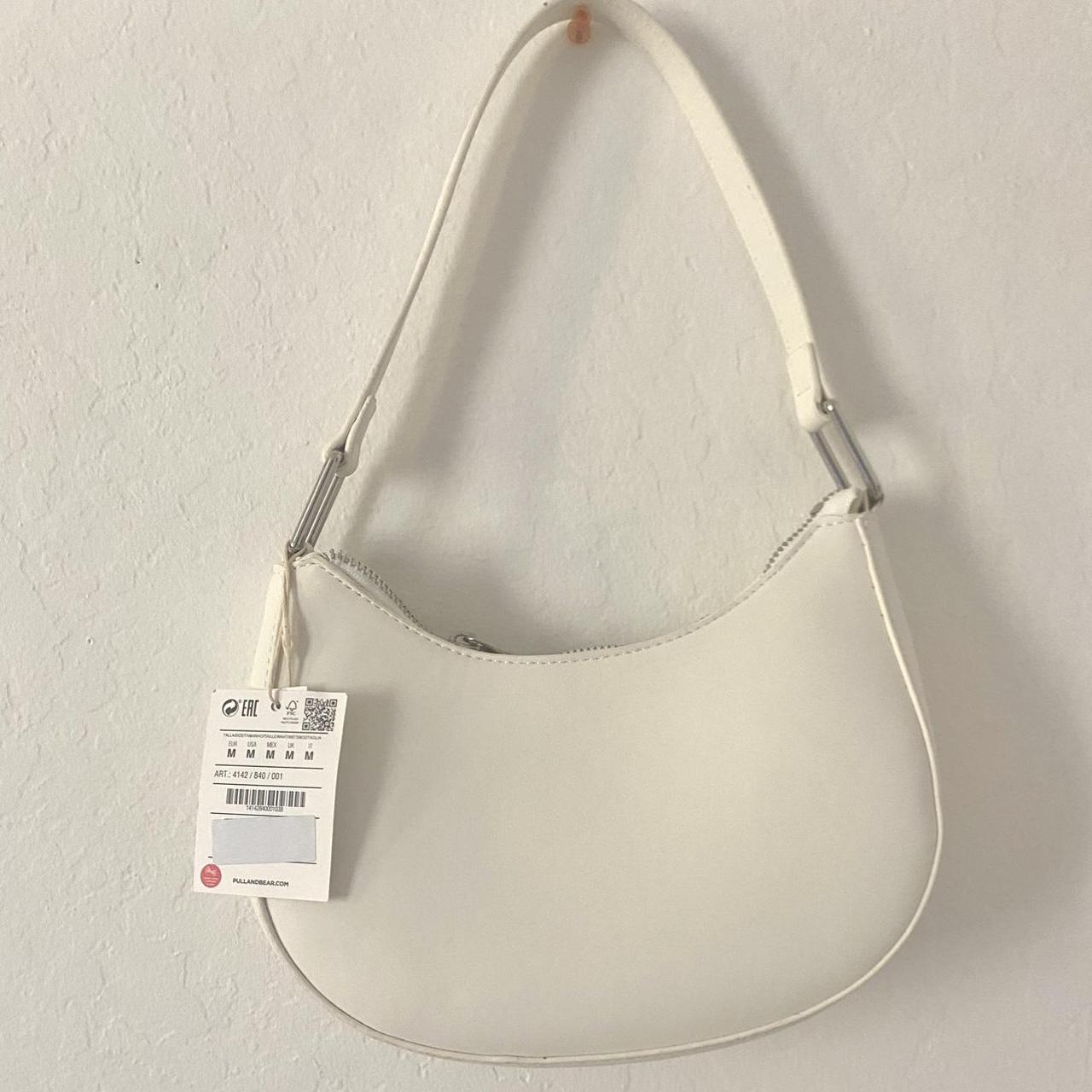 White faux leather mini purse from pull and bear.... - Depop