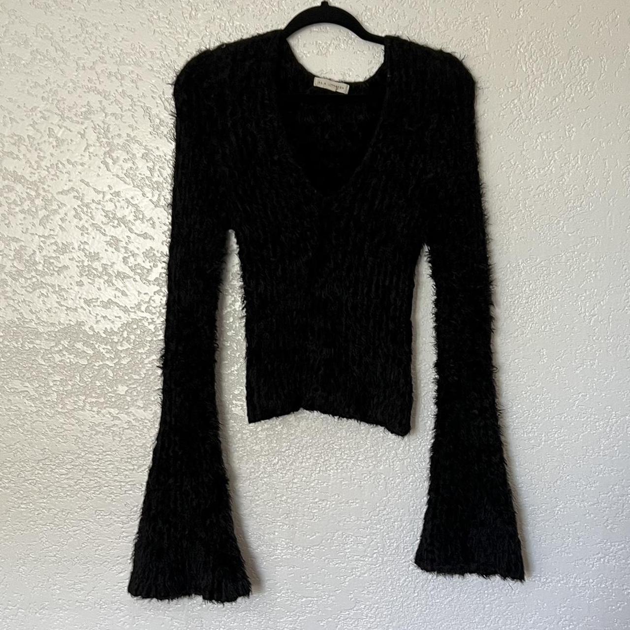 Gothic Fuzzy fluffy black top with flared bell... - Depop