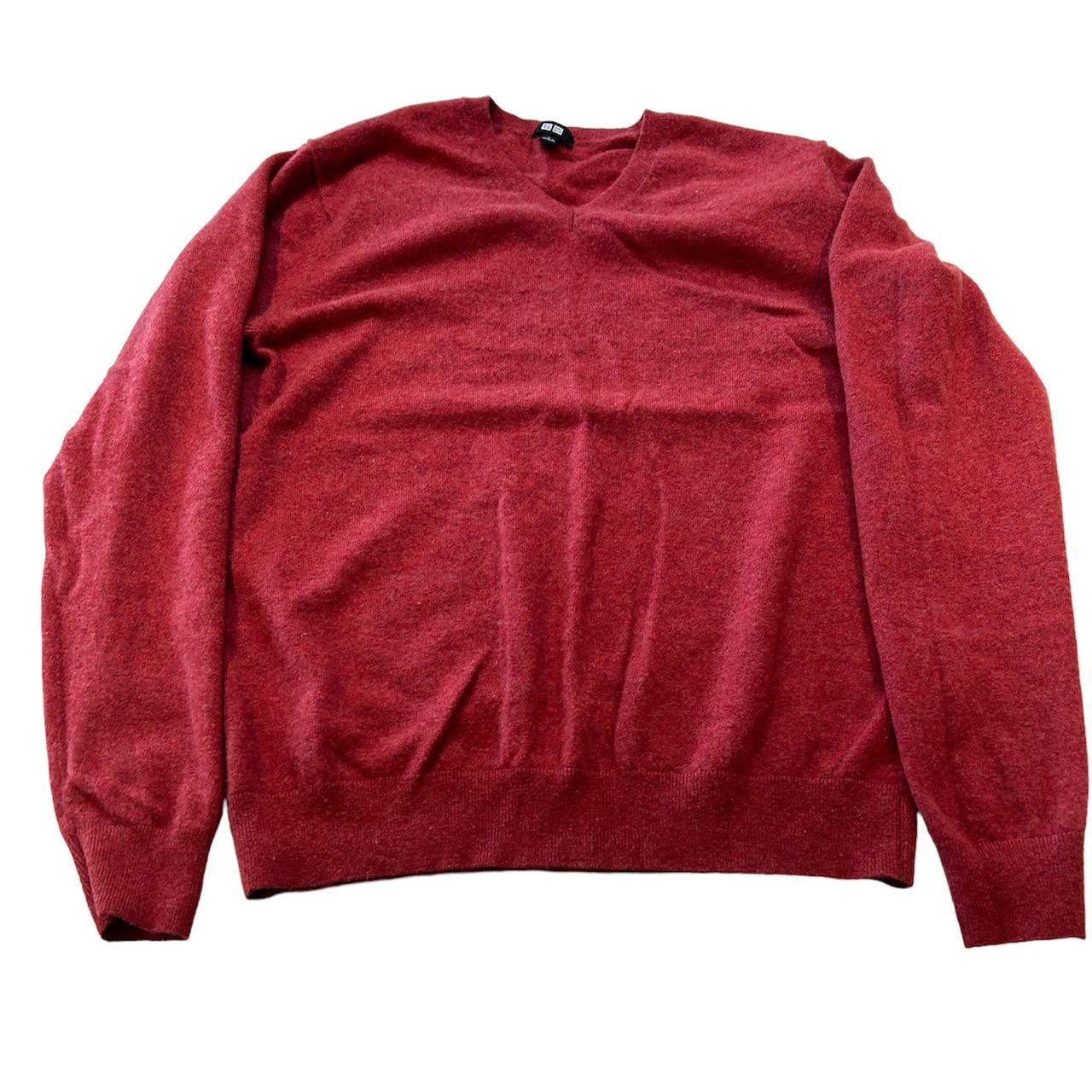 Red uniqlo knit v neck sweater #red #uniqlo - Depop