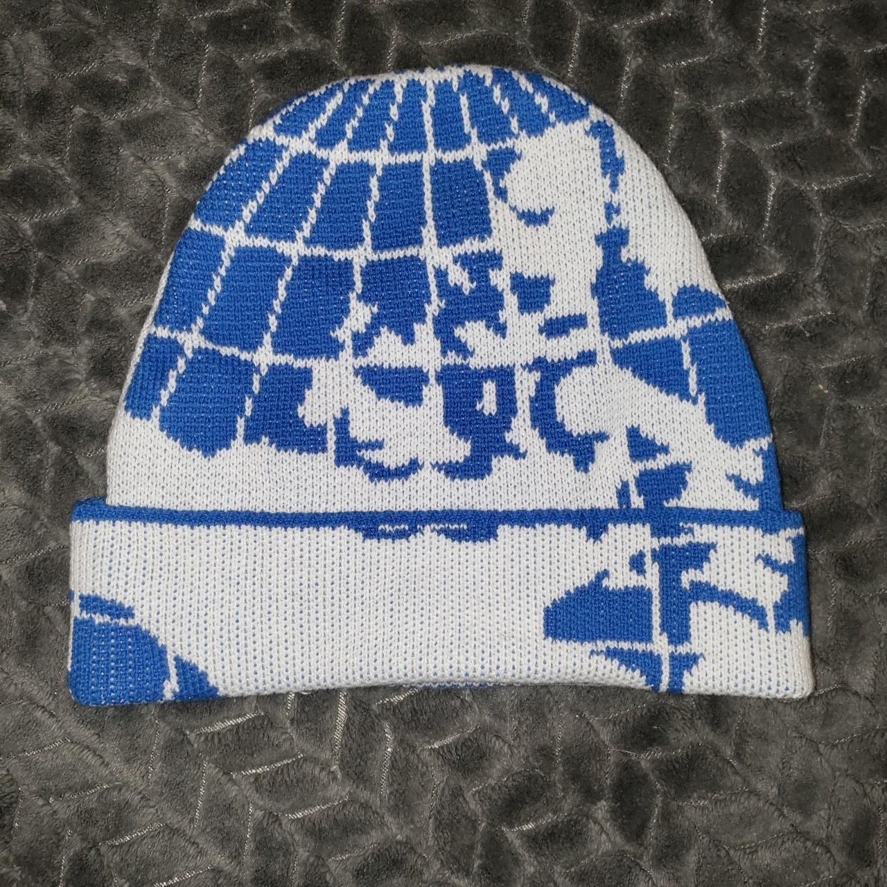 CHANNEL 5 BEANIE world map patterned beanie worn... - Depop