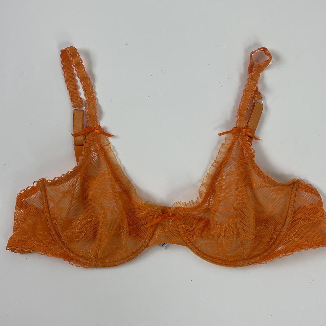 Vintage la perla orange lace bra so pretty designer... | Depop