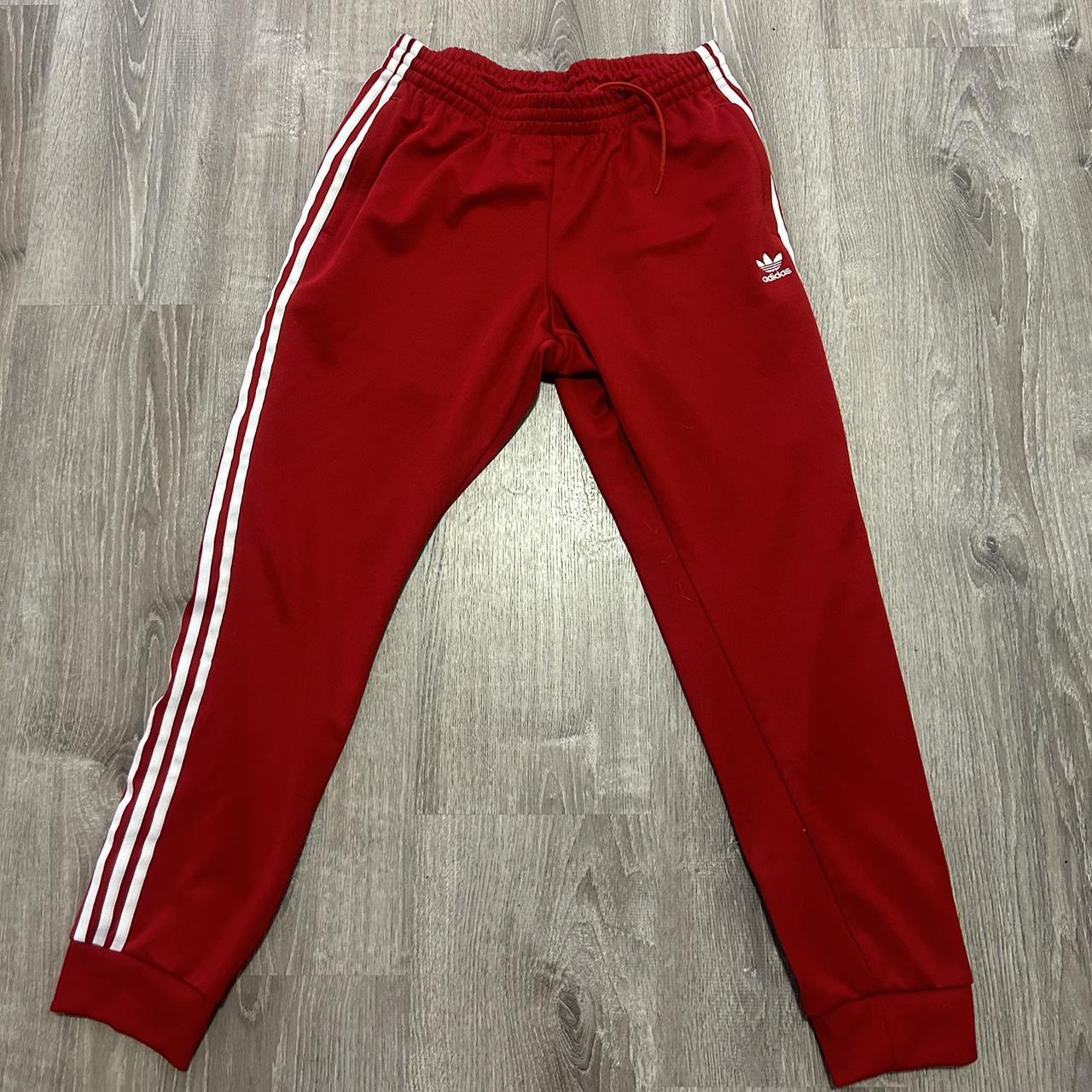 adidas red track pant good condition no flaws - Depop
