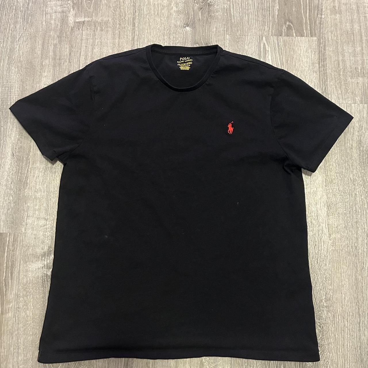 polo ralph lauren black tee good condition no flaws - Depop
