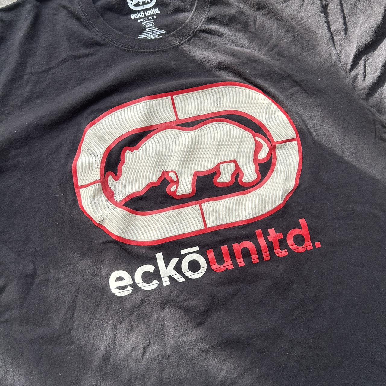 ecko black large print logo tee good condition no... - Depop