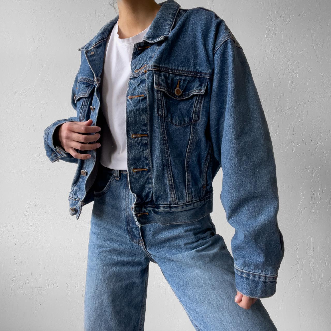 perfect fitting dark wash denim bomber jacket, pair... - Depop