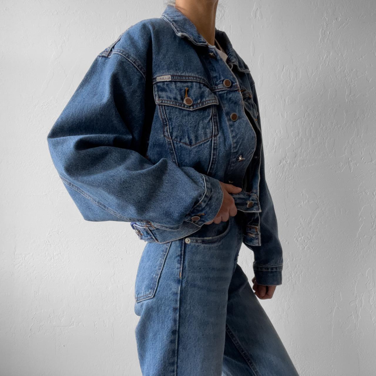 perfect fitting dark wash denim bomber jacket, pair... - Depop