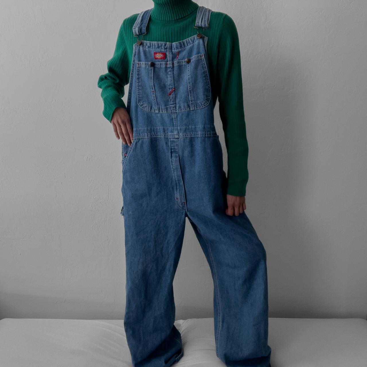 extra long light wash overalls pair it with a... - Depop
