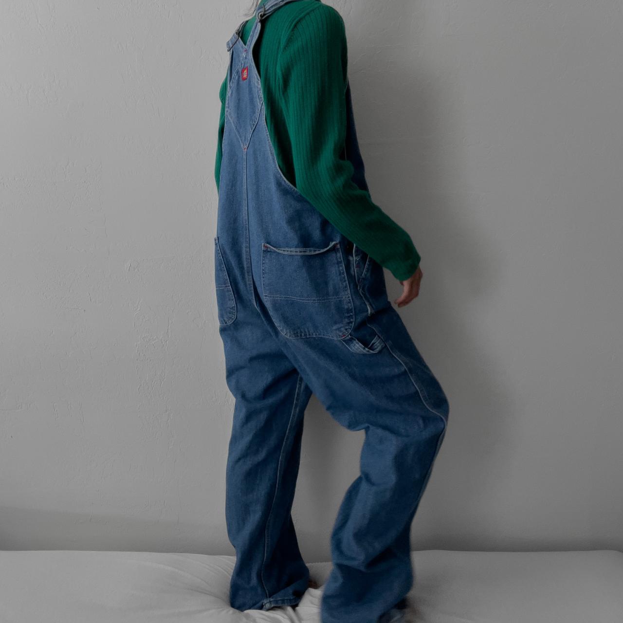 extra long light wash overalls pair it with a... - Depop