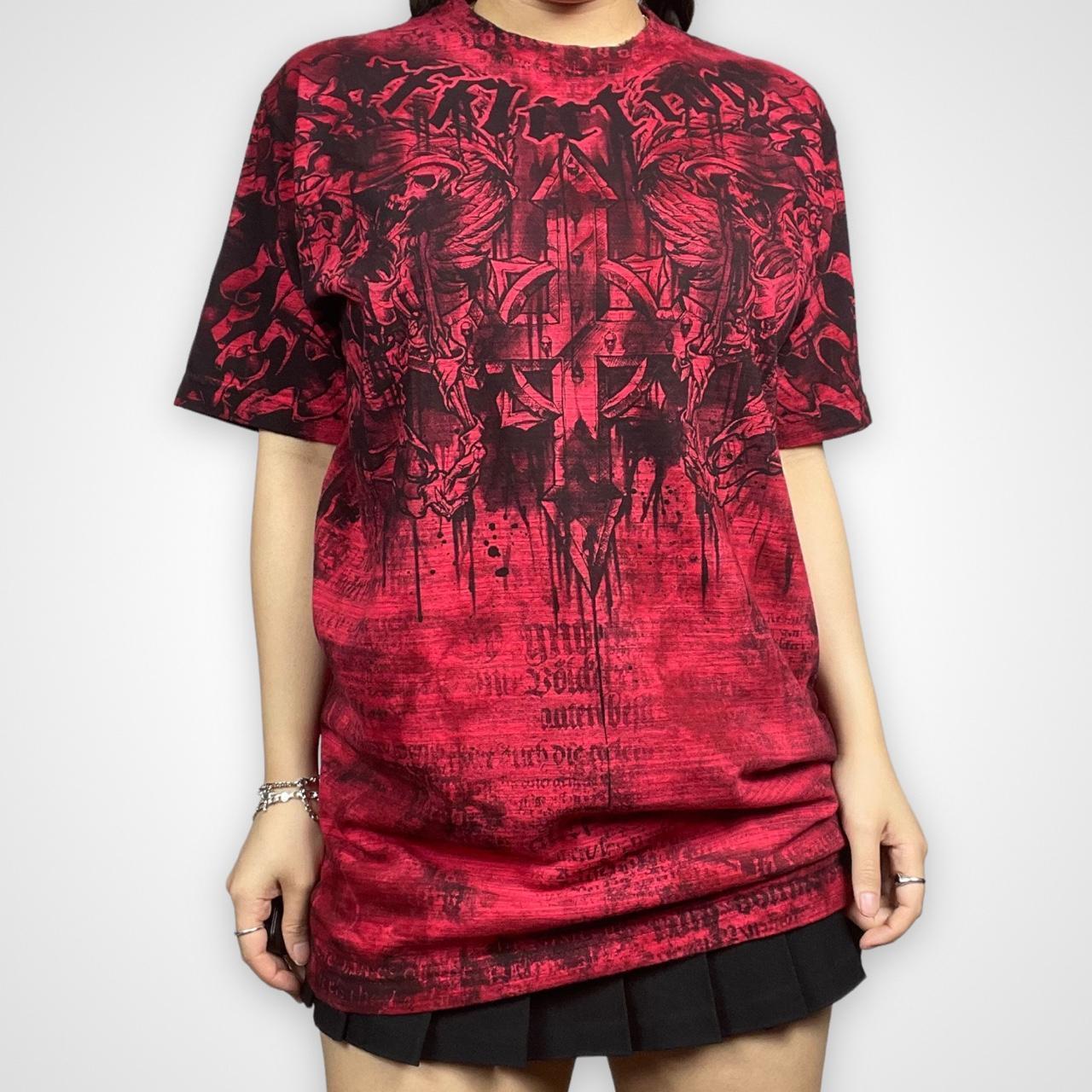 Y2K Mall Goth Cyberpunk Skull Tshirt Has dark... - Depop