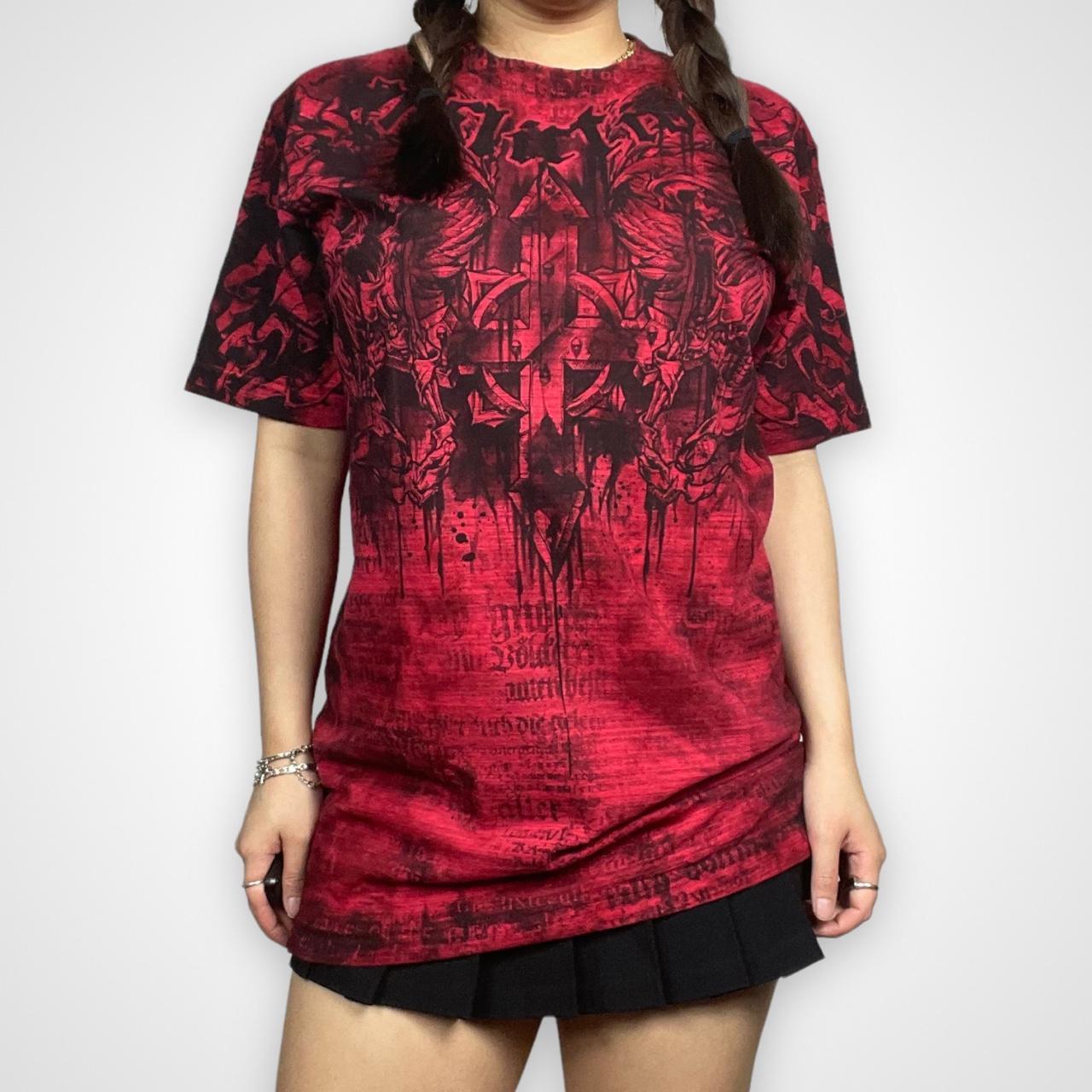 Y2K Mall Goth Cyberpunk Skull Tshirt Has dark... - Depop