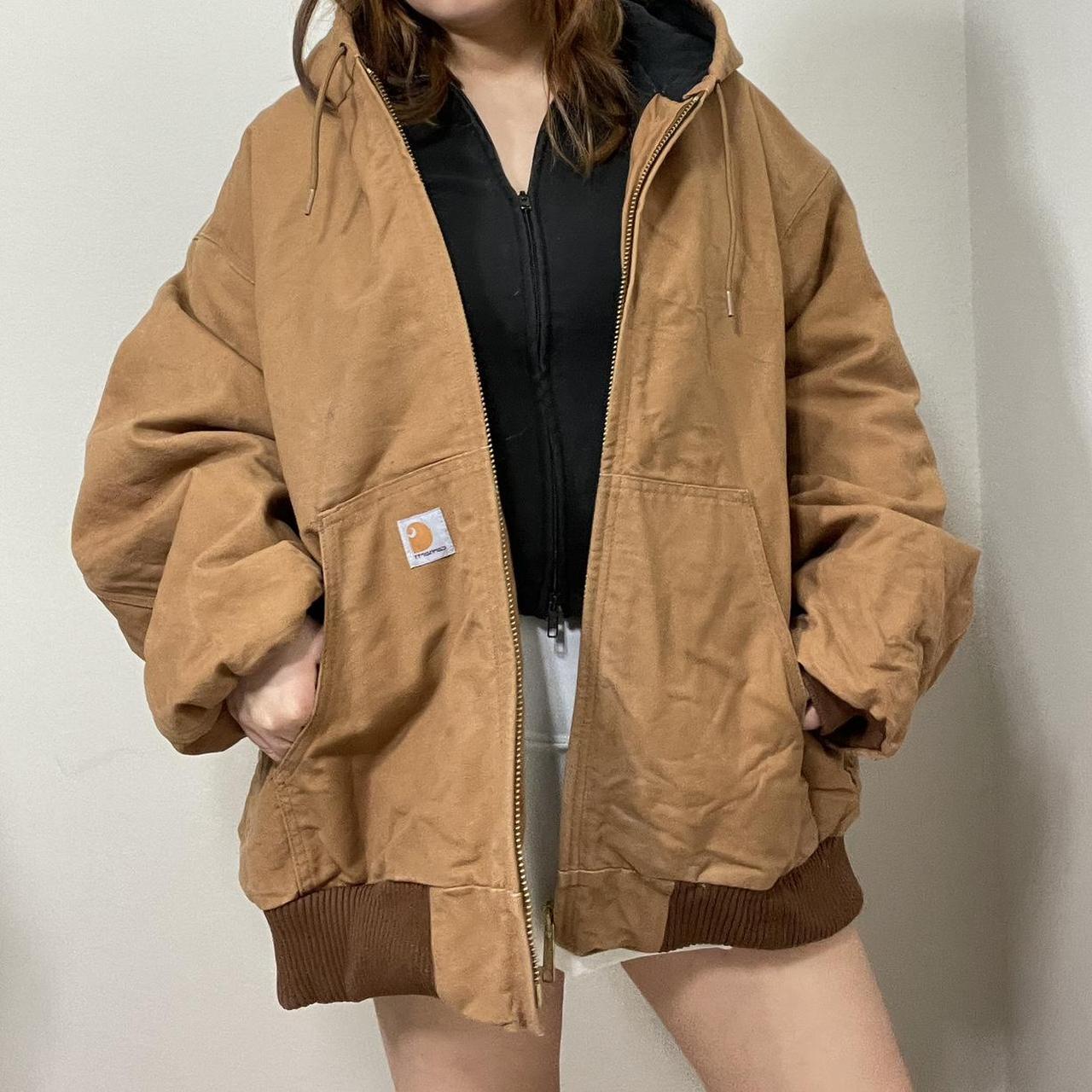 Vintage workwear Carhartt zip up jacket in brown... - Depop