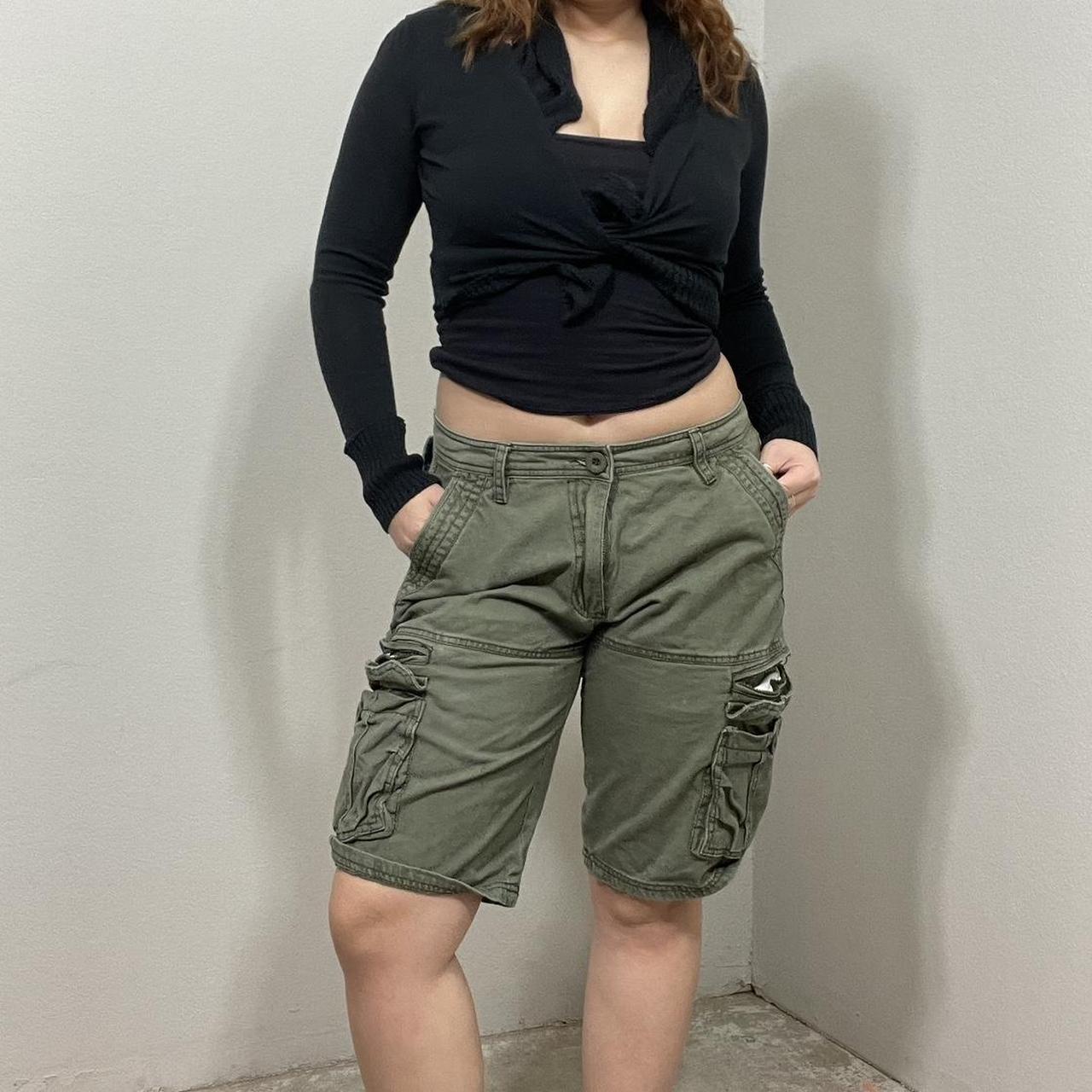 Grunge Baggy Cargo Short In Dark Olive Size On Tag Depop