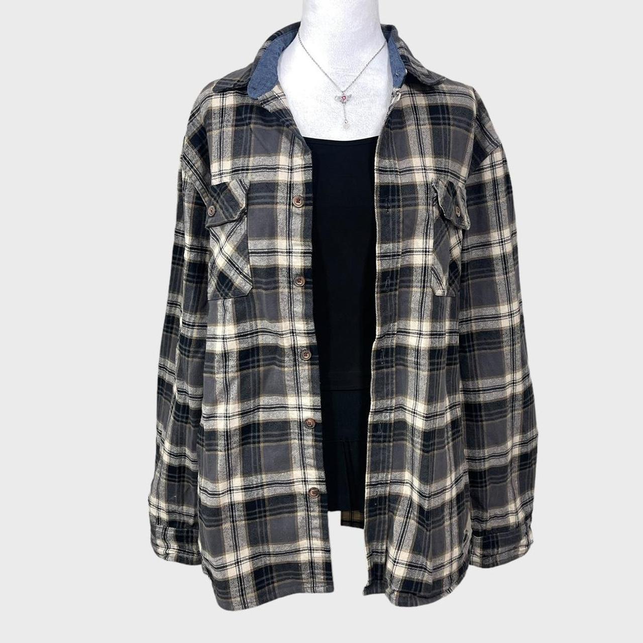 y2k emo grunge flannel button up shirt plaid brand... - Depop