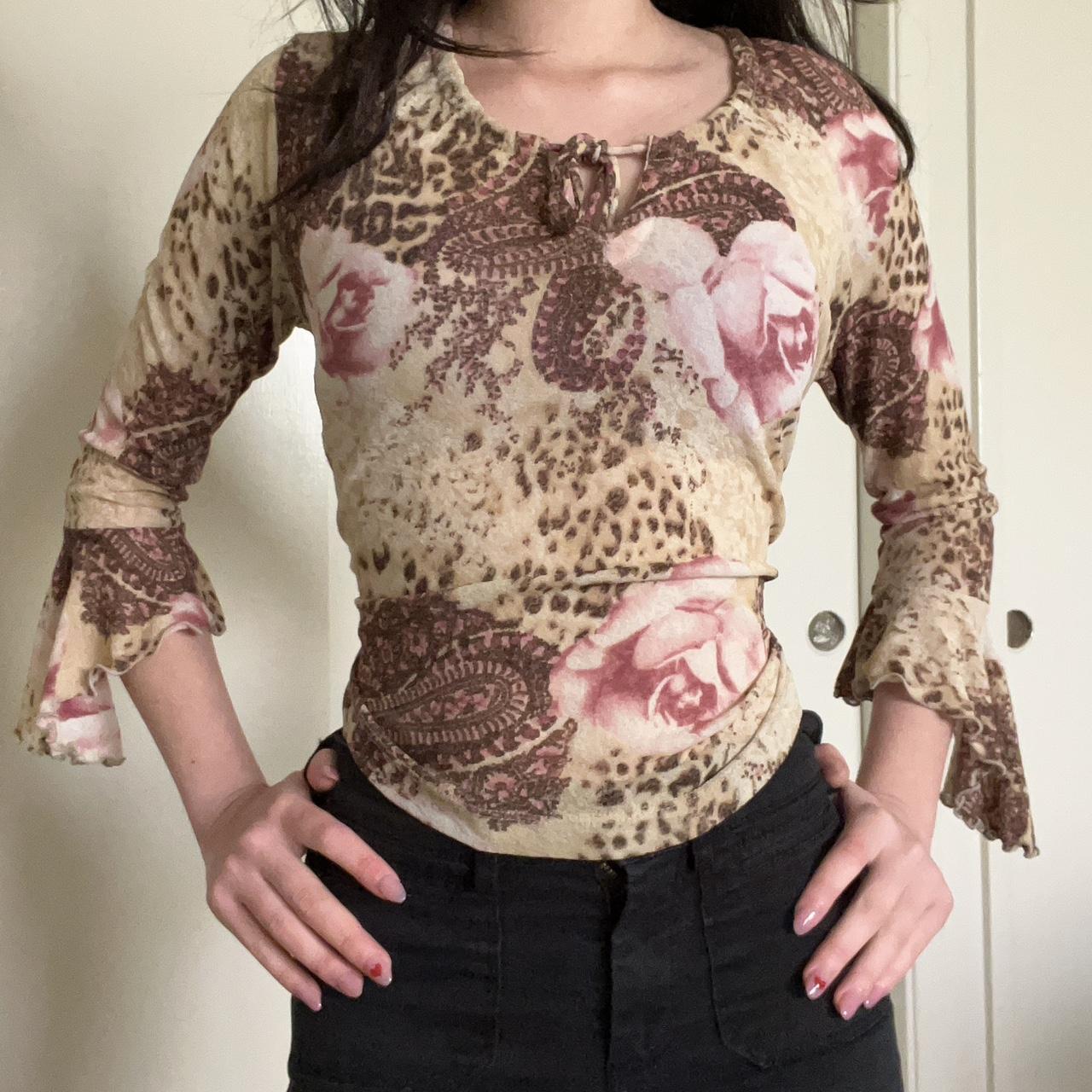 vintage y2k mesh quarter sleeve top with belle... - Depop