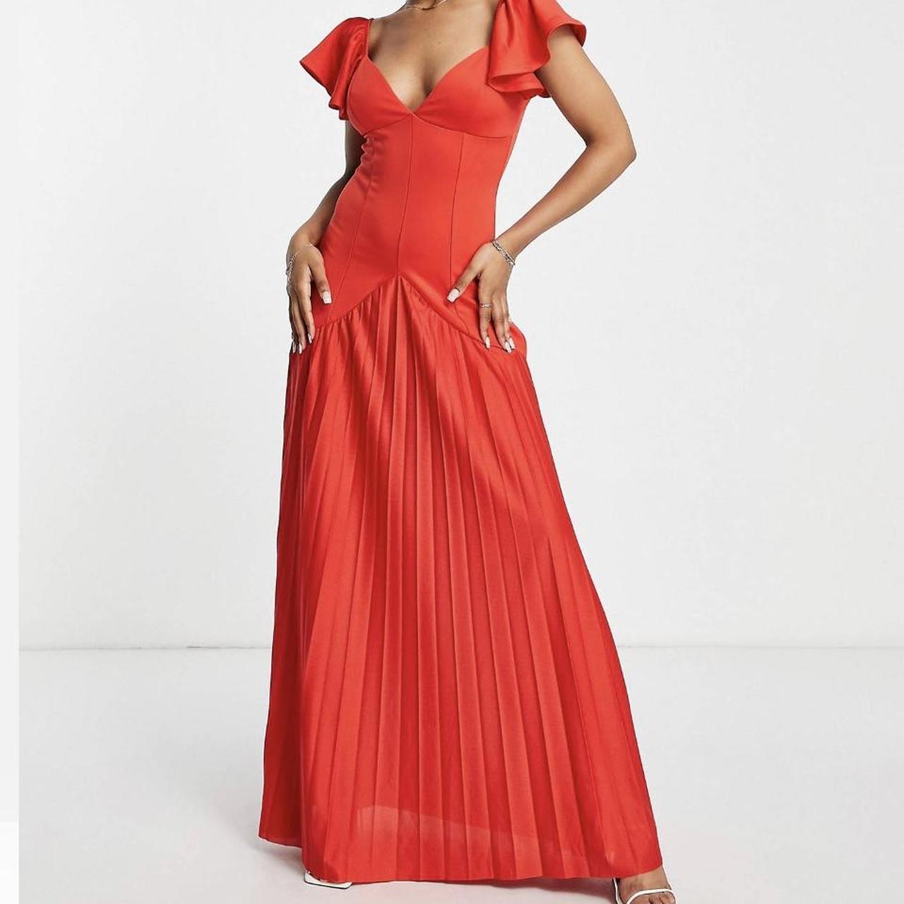 “ASOS DESIGN ruffle sleeve seamed pleated maxi dress... - Depop