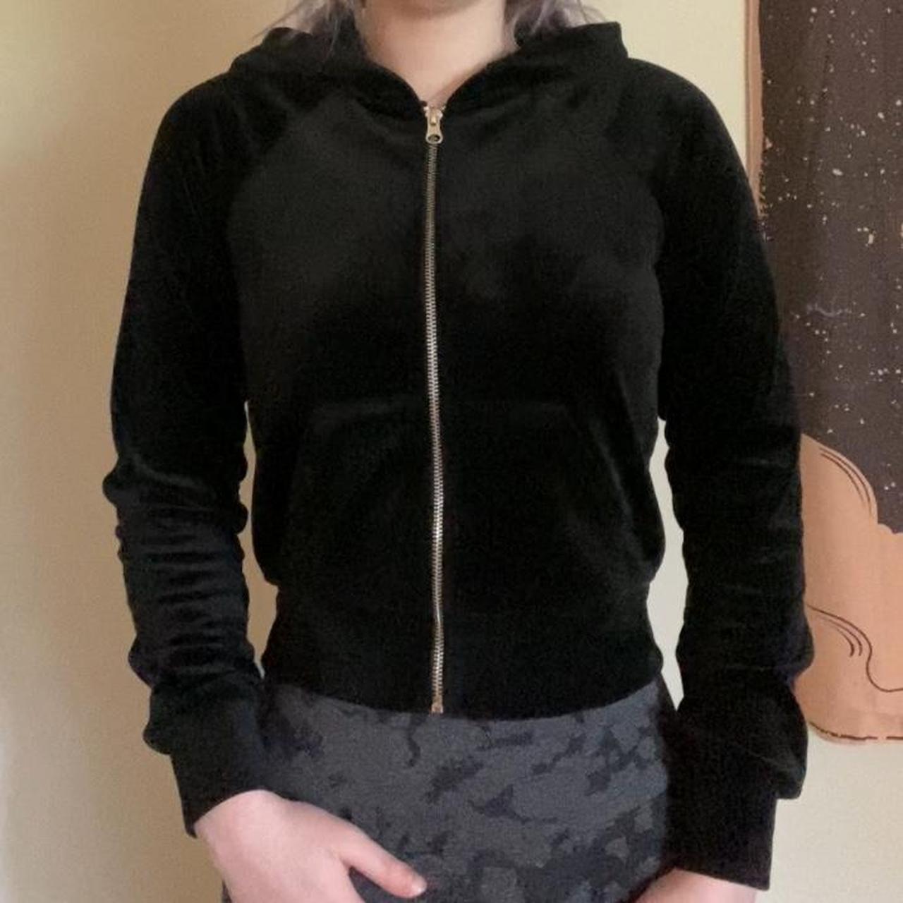 Black velour jacket missing hoodie string but other... | Depop