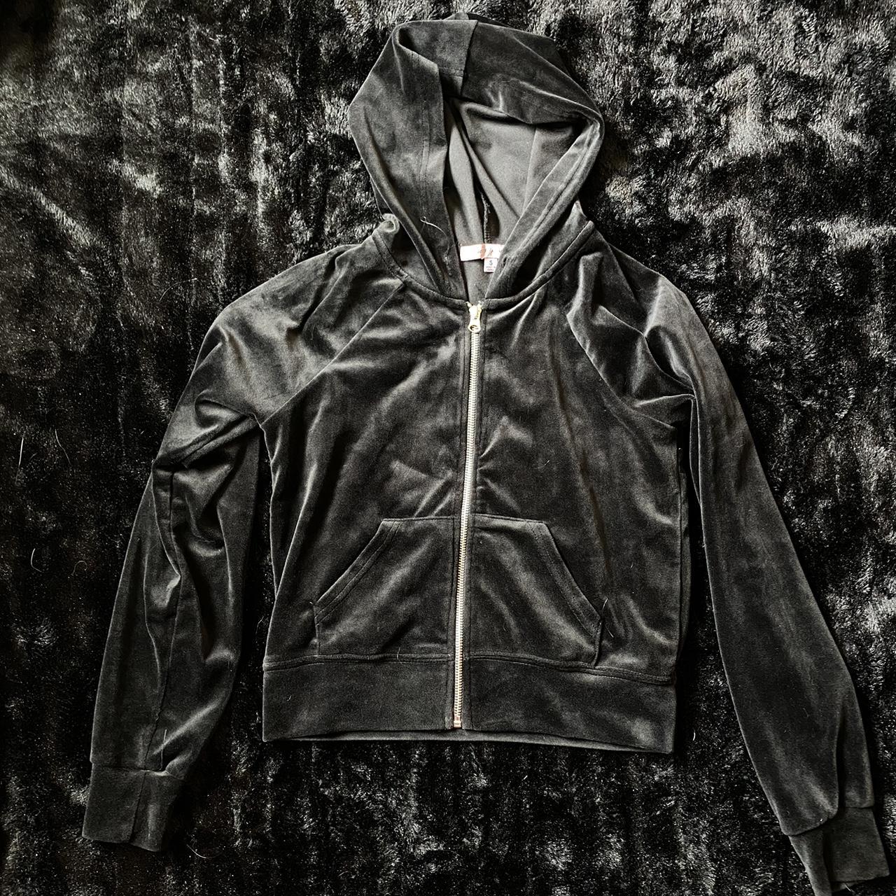 Black velour jacket missing hoodie string but other... | Depop