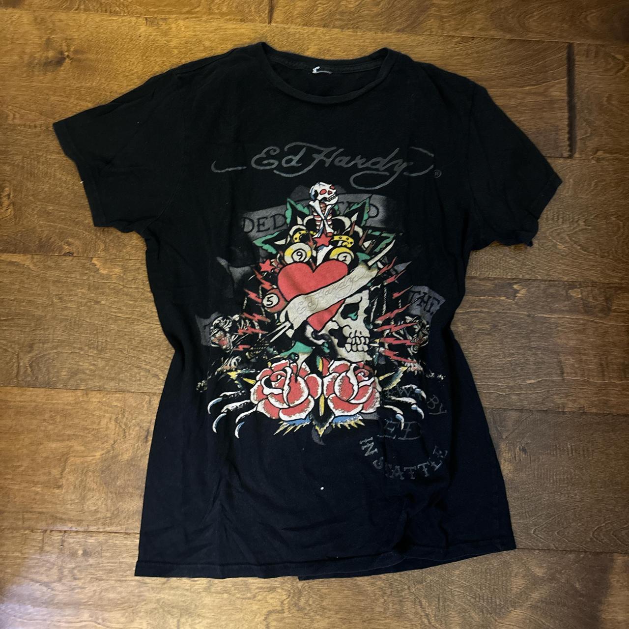black ed hardy tee vintage washed black color - Depop