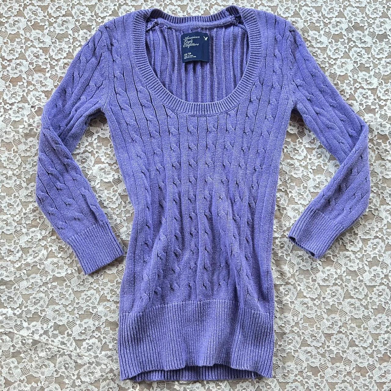 Vintage y2k cable knit quarter sleeve sweater,... | Depop