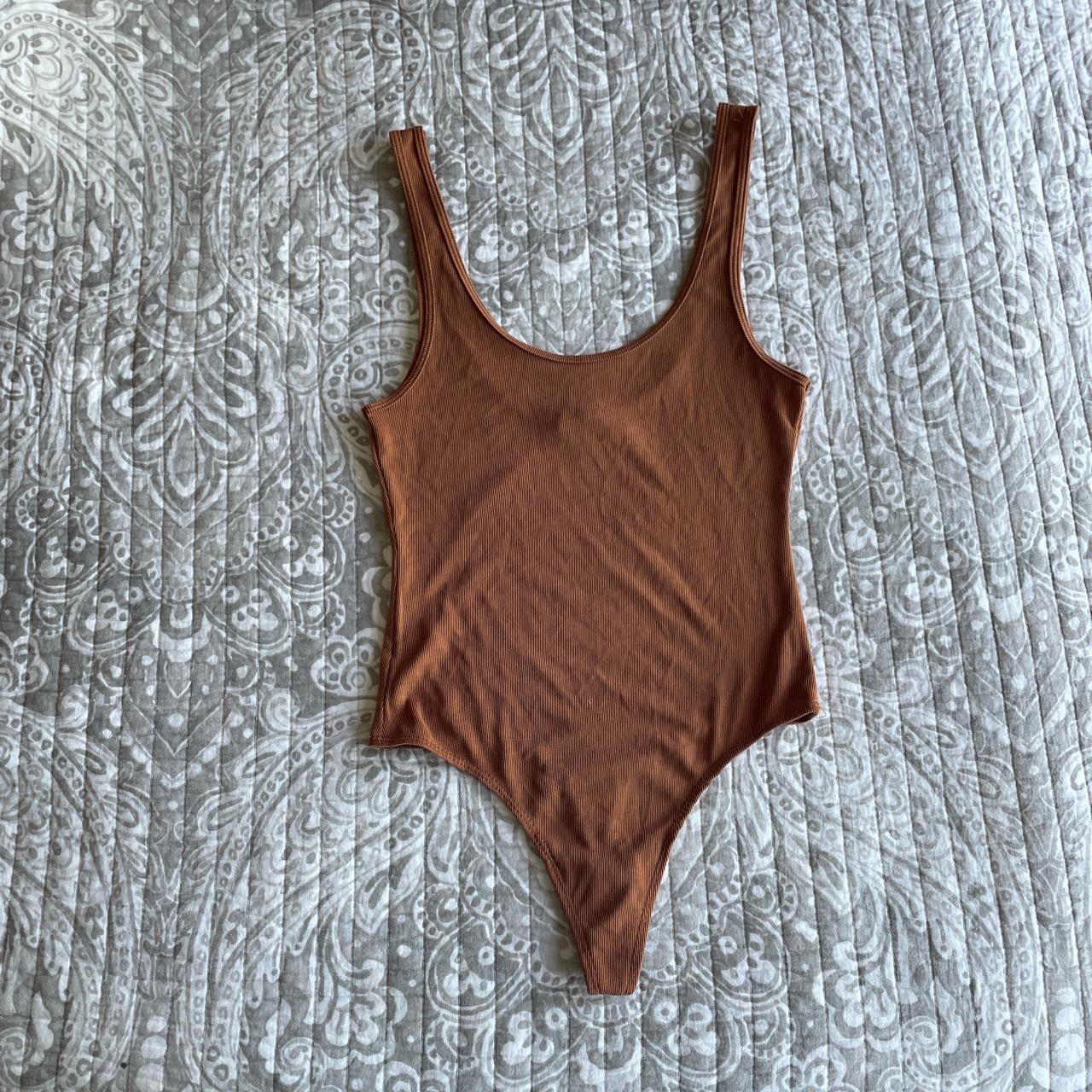 Brown Ribbed Bodysuit #sexy#cute#bodysuit - Depop