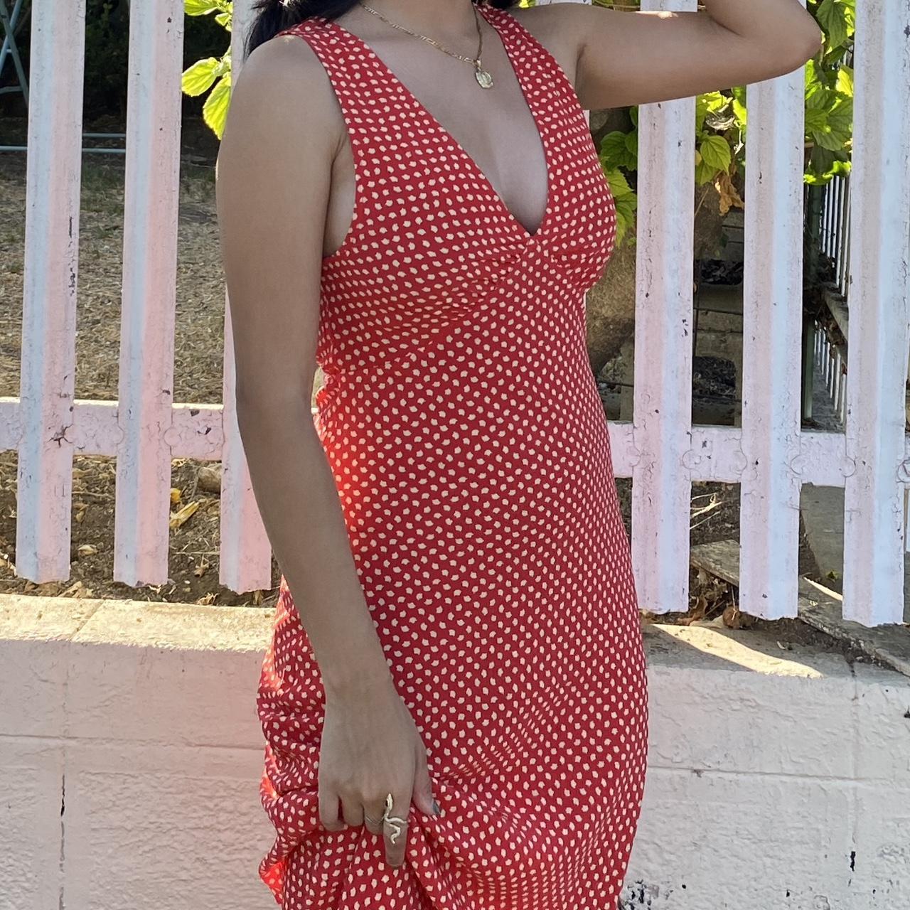 Réalisation Par Women's Red and White Dress | Depop