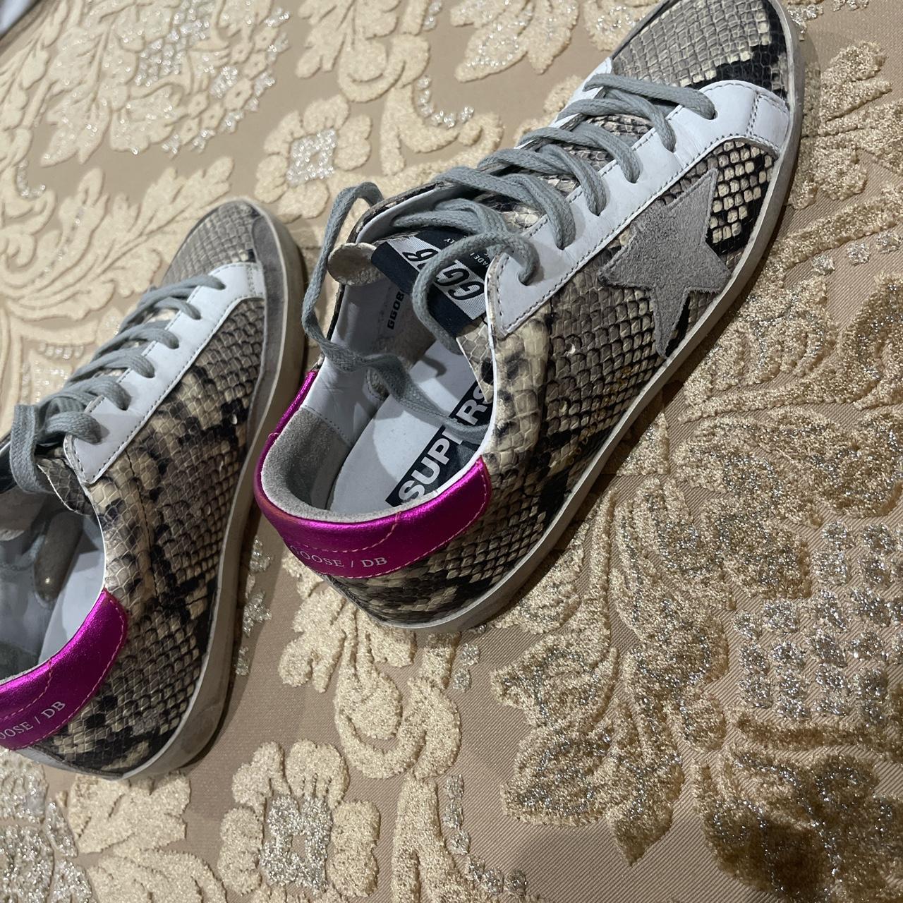 Golden goose snake print sneakers with hot pink... - Depop