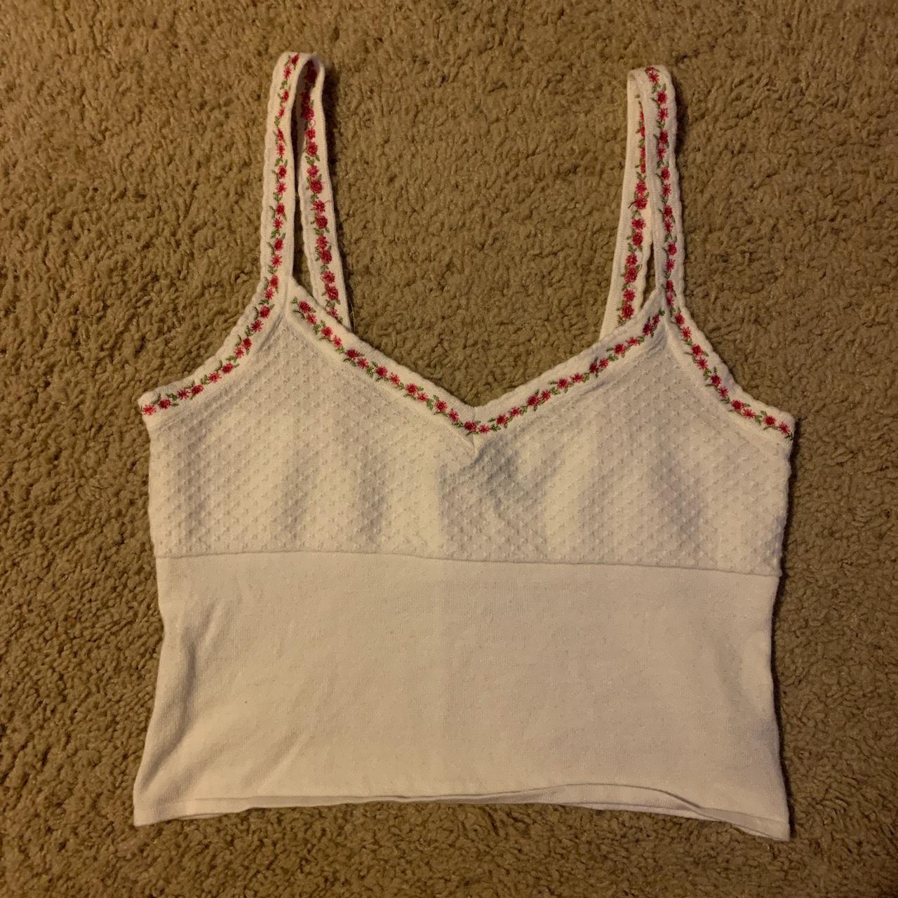 Forever 21 white tank top with pink flower/rose... - Depop