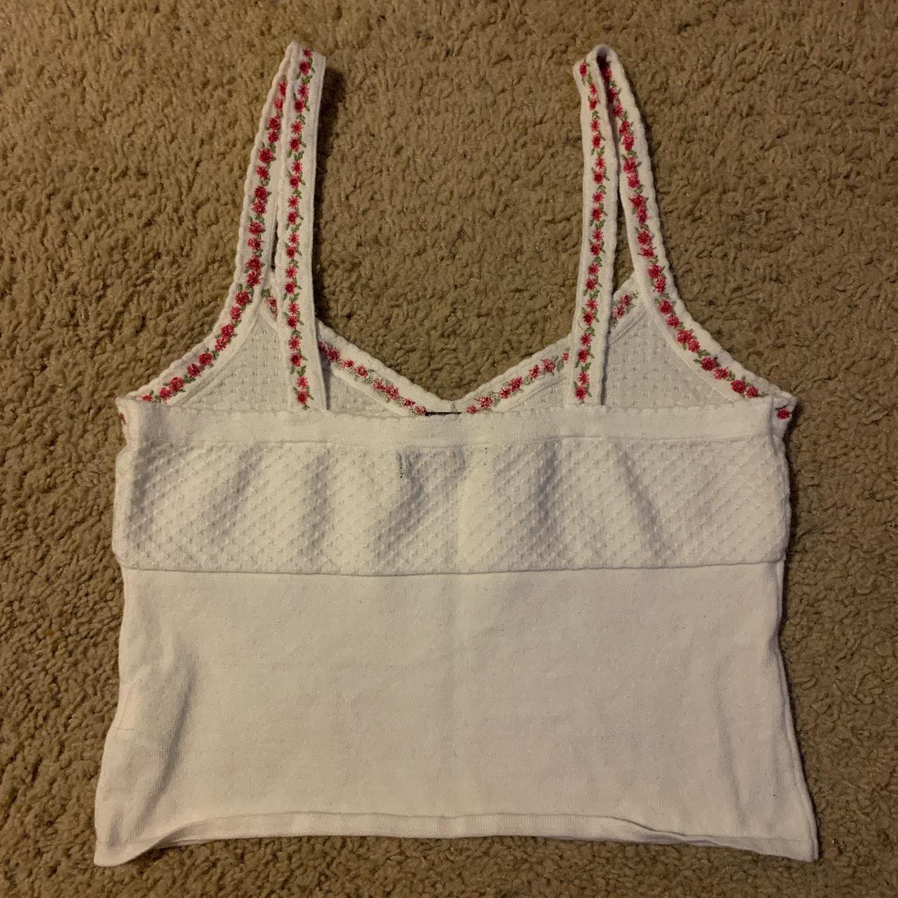 Forever 21 white tank top with pink flower/rose... - Depop
