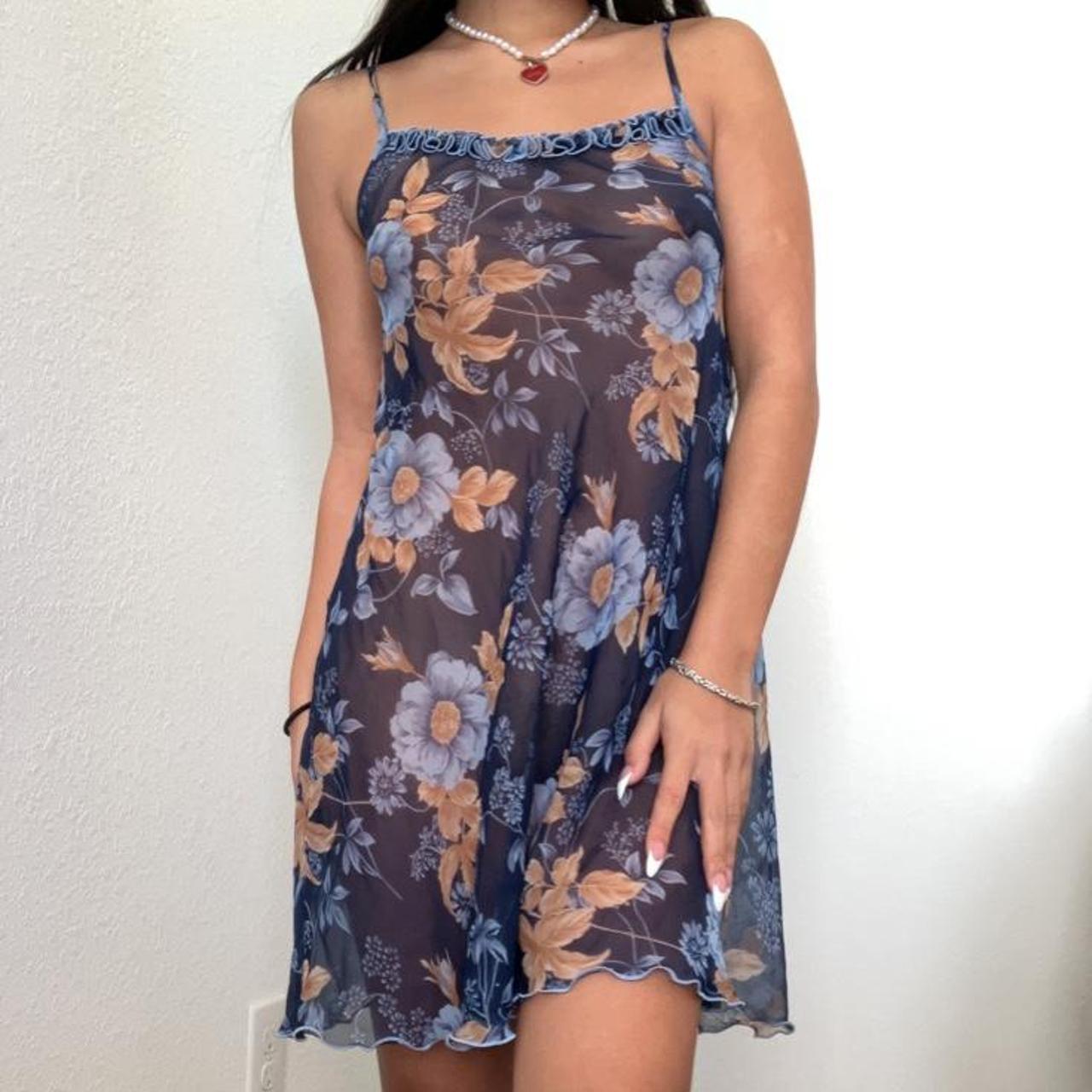 Sheer Slip Dress blue sheer slip dress with a... - Depop