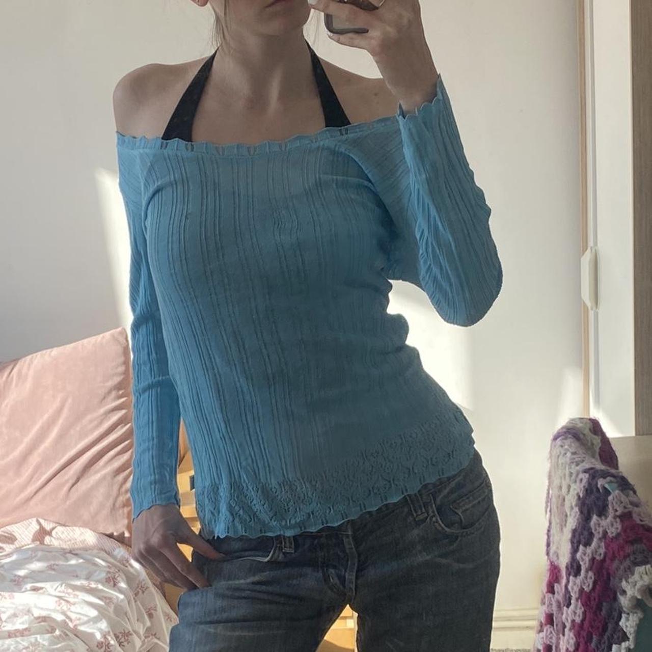 vintage 2000s lace top wide neck can be worn off the... - Depop